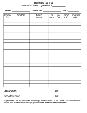 Fillable Online uttyler Procurement Card bLogb Template - The ...
