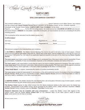 Fillable Online STALLION SERVICE CONTRACT - Horsezone Fax Email Print ...