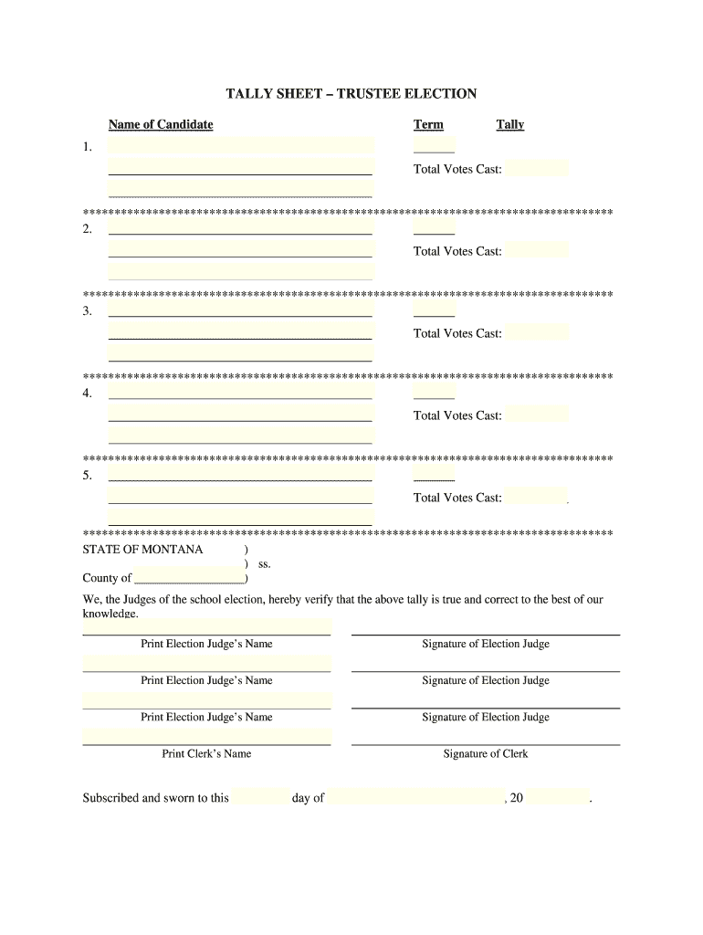 Fillable Online opi mt Tally Sheet - Trustee Election Tally Sheet ...