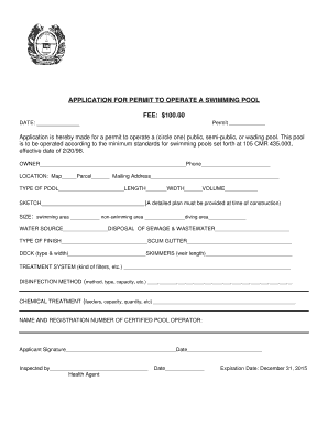 Fillable Online Application for permit to operate a swimming pool - Oak ...