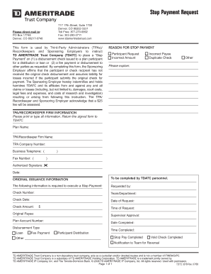 Fillable Online Stop Payment Request - TD Ameritrade Trust Company Client ... Fax Email Print ...