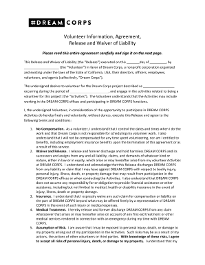 Fillable Online Volunteer Agreement and Release Template ...