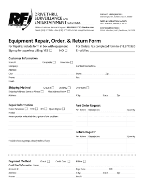 Fillable Online Equipment Repair Order amp Return Form Fax Email Print ...