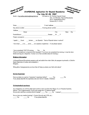 Fillable Online 2007 Beyond Boundaries Chaperone Application ...