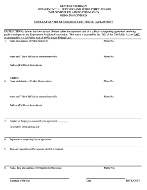 Fillable Online michigan Notice of Status of Negotiations - Public ...