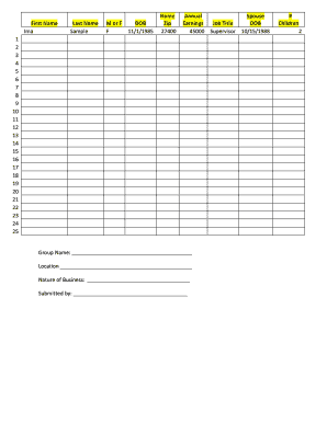 Fillable Online First Name Last Name M or F DOB Sample F 10151988 2 Fax ...