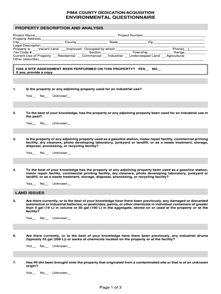 Fillable Online Pima County DedicationAcquisition Environmental ...