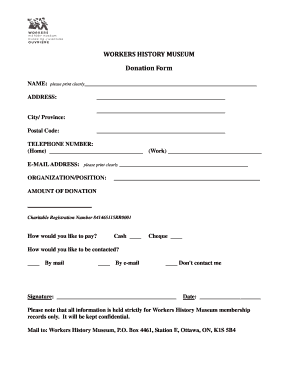 Fillable Online workershistorymuseum Donor Form - Workers' History ...