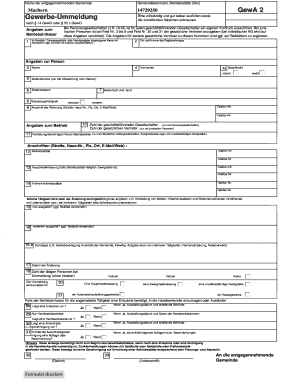 Fillable Online gemeindemachern Gemeindekennzahl Betriebssttte Sitz GewA 2 Gewerbe Fax Email ...