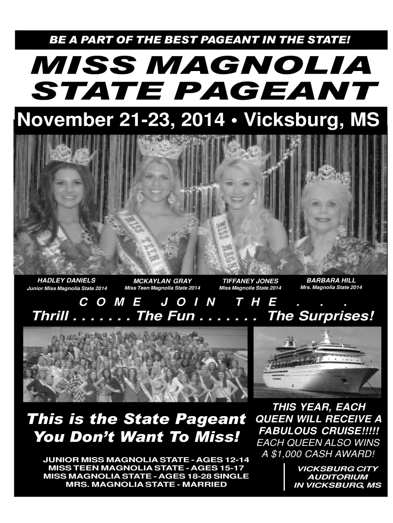 Fillable Online BE A PART OF THE BEST PAGEANT IN THE STATE MISSMAGNOLIA ...