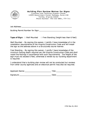 Fillable Online fairfaxcounty Building Plan Review Waiver for Signs ...