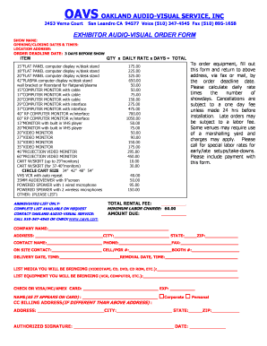 Fillable Online Exhibitor Order Form - Oakland Audio Visual Service, Inc. Fax Email Print ...