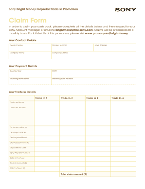 Fillable Online sony Claim Form - Sony Fax Email Print - pdfFiller