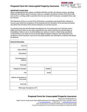 Fillable Online asisltd co uk gridhosted co Proposal bFormb for Unoccupied bProperty Insuranceb ...