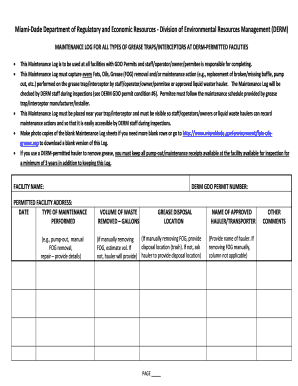 Fillable Online miamidade Grease Trap Maintenance Log - Miami-Dade ...