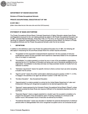 Fillable Online highered colorado Code of Colorado Regulations ...