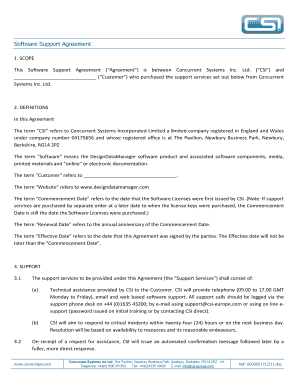 Fillable Online Software Support Agreement - DesignDataManager Fax ...