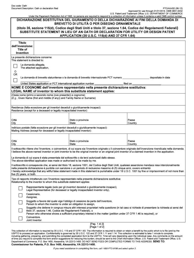 Fillable Online uspto Page 1 Doc code Oath Document Description Oath or ...