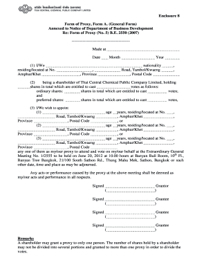 Fillable Online Enclosure 8 Form of Proxy Form A General Form Fax Email ...