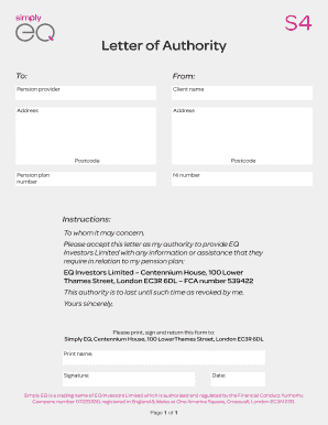 Fillable Online eqinvestors co S4 Letter of authority - EQ Investors ...