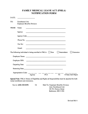 Fillable Online dbm maryland FMLA Notification Form - dbm maryland Fax ...
