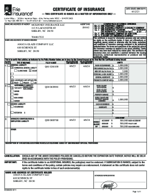 Fillable Online Sample General Liability Certificate -1 - DATE MM/DD ...