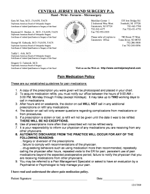 Fillable Online CJHS Pain Medication Policy - Central Jersey Hand ...