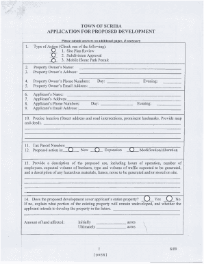 Fillable Online scribany TOWN OF SCRIBA APPLICATION FOR PROPOSED ...