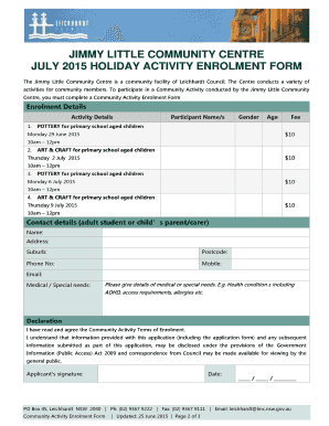 Fillable Online Bjimmyb little community centre july 2015 holiday ...