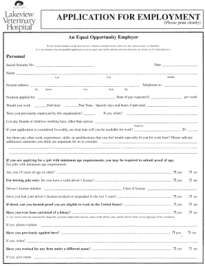 Fillable Online Employment Application - Lakeview Veterinary Hospital Fax Email Print - pdfFiller