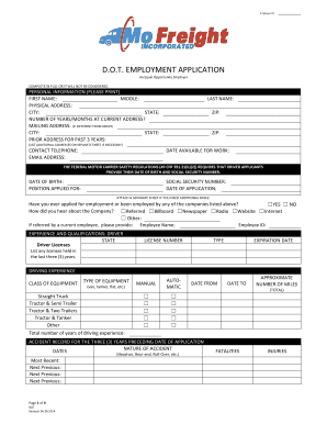 Fillable Online DOT EMPLOYMENT APPLICATION - Mo Freight Fax Email Print ...