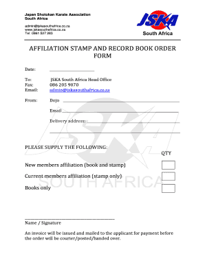 Fillable Online jskasouthafrica co AFFILIATION STAMP AND RECORD BOOK ...