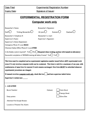 Fillable Online EXPERIMENTAL REGISTRATION FORM Computer work only Fax Email Print - pdfFiller