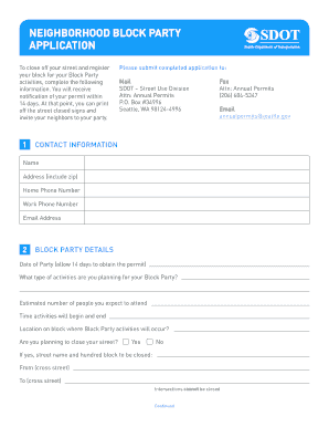 Fillable Online seattle NEIGHBORHOOD BLOCK PARTY APPLICATION To close ...