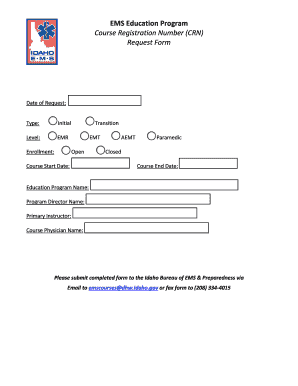 Fillable Online healthandwelfare idaho EMS Education Program Course ...