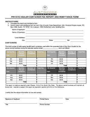 Fillable Online austintexas Tonnage ReportRemittance Form - austintexas ...