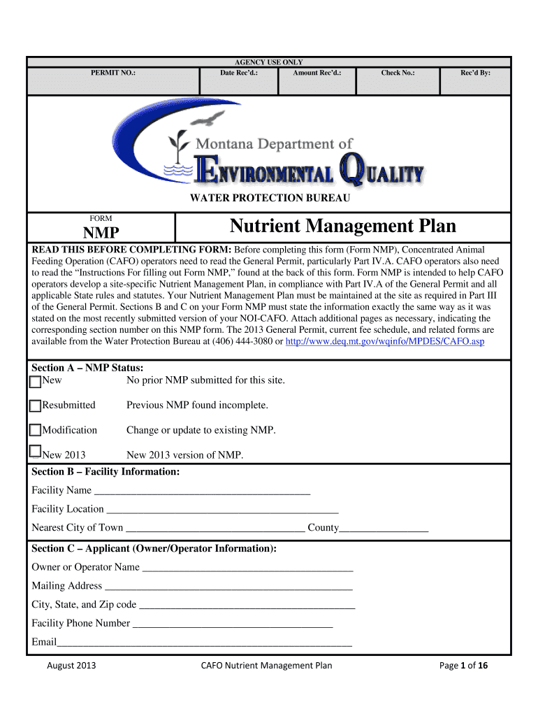 Fillable Online deq mt Nutrient Management Plan - Form NMP Fax Email ...