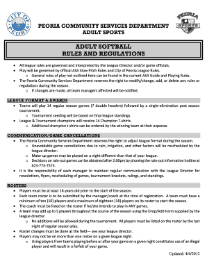 Fillable Online peoriaaz Adult softball rules and regulations - Peoria ...