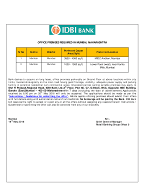 Idbi Bank Premises Required - Fill and Sign Printable Template Online