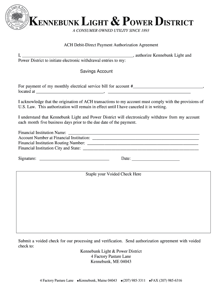 Fillable Online klpd Automatic Bank Draft application here - Kennebunk ...