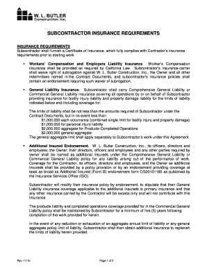 Fillable Online Subcontractor shall furnish a Certificate of Insurance ...