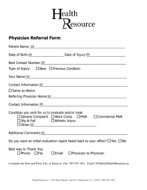 Fillable Online healthresource Physician Referral Form - Health ...