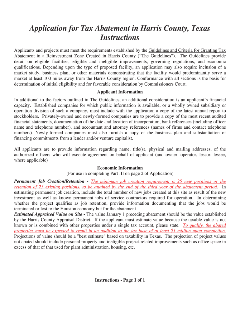 Fillable Online harriscountytx Application for Tax Abatement - Harris ...
