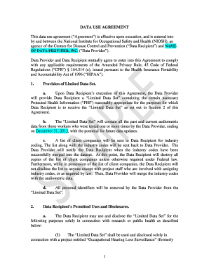 Fillable Online cdc DATA USE AGREEMENT This data use agreement ...