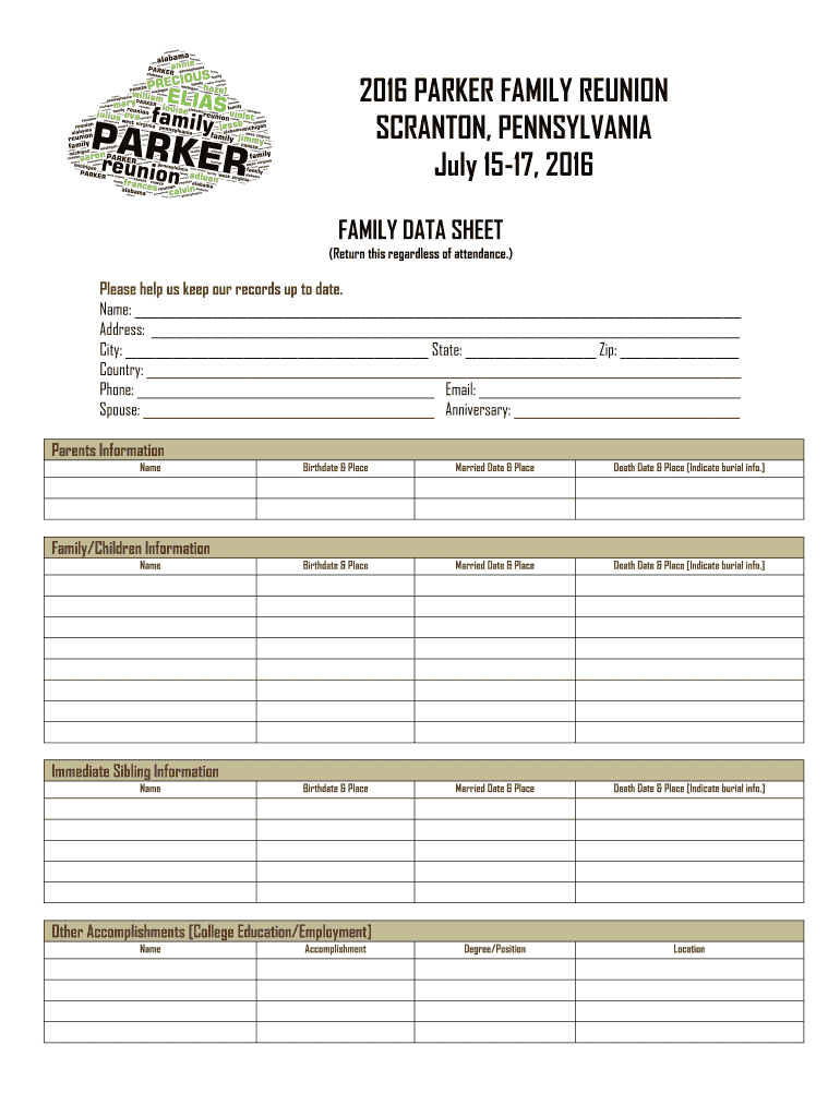 Fillable Online 2011 Parker Family Reunion Family Datadocx Fax Email ...