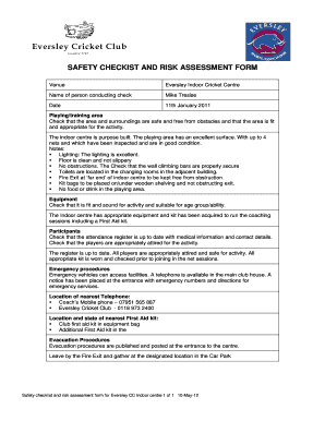 Fillable Online SAFETY CHECKIST AND RISK ASSESSMENT FORM Fax Email ...