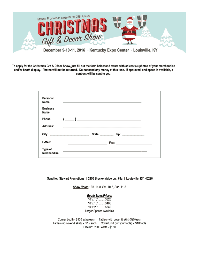 Fillable Online A Printable Application - Stewart Promotions' Christmas ...