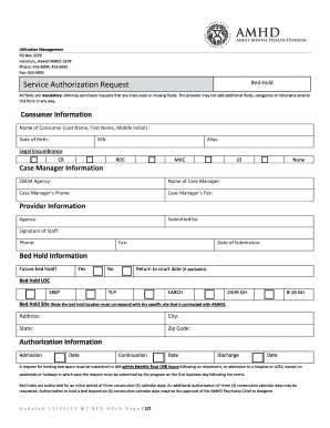 Fillable Online Bed Hold Service Authorization Request Form Fax Email ...