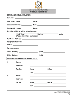 Fillable Online kyalamischools AFTERCARE CENTRE APPLICATION FORM ...