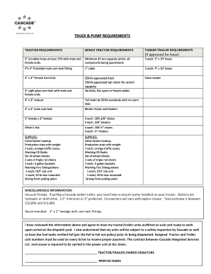 Fillable Online TRUCK amp PUMP REQUIREMENTS - Cascade Integrated ...